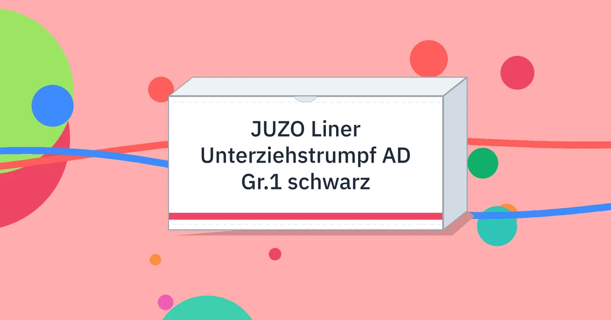 Symbolbild: Packung mit der Aufschrift JUZO Liner Unterziehstrumpf AD Gr.1 schwarz (PZN 13580298) – Verfügbarkeit und Bezug in Apotheken in Frankfurt am Main