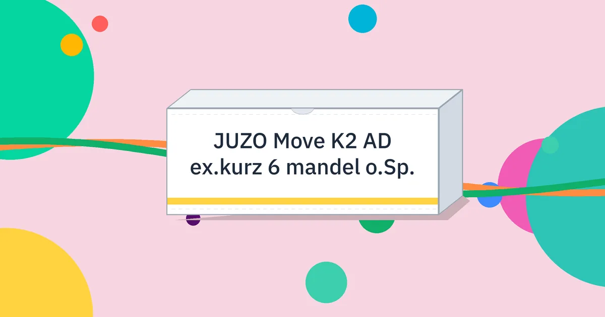 Symbolbild: Packung mit der Aufschrift JUZO Move K2 AD ex.kurz 6 mandel o.Sp. (PZN 16342458) – Verfügbarkeit und Bezug in Apotheken in Frankfurt am Main