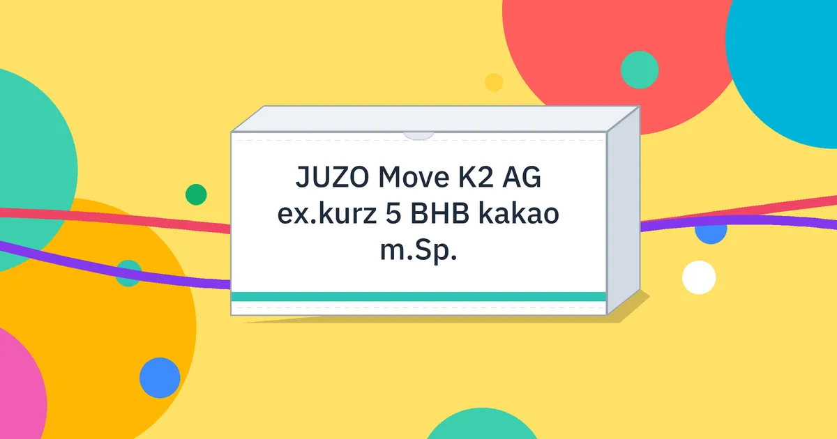 Symbolbild: Packung mit der Aufschrift JUZO Move K2 AG ex.kurz 5 BHB kakao m.Sp. (PZN 18563821) – Verfügbarkeit und Bezug in Apotheken in Frankfurt am Main