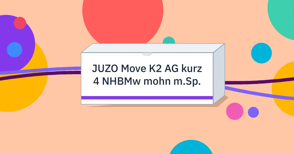 Symbolbild: Packung mit der Aufschrift JUZO Move K2 AG kurz 4 NHBMw mohn m.Sp. (PZN 18559133) – Verfügbarkeit und Bezug in Apotheken in Frankfurt am Main