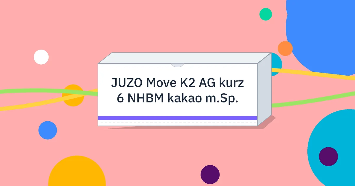 Symbolbild: Packung mit der Aufschrift JUZO Move K2 AG kurz 6 NHBM kakao m.Sp. (PZN 18559021) – Verfügbarkeit und Bezug in Apotheken in Frankfurt am Main
