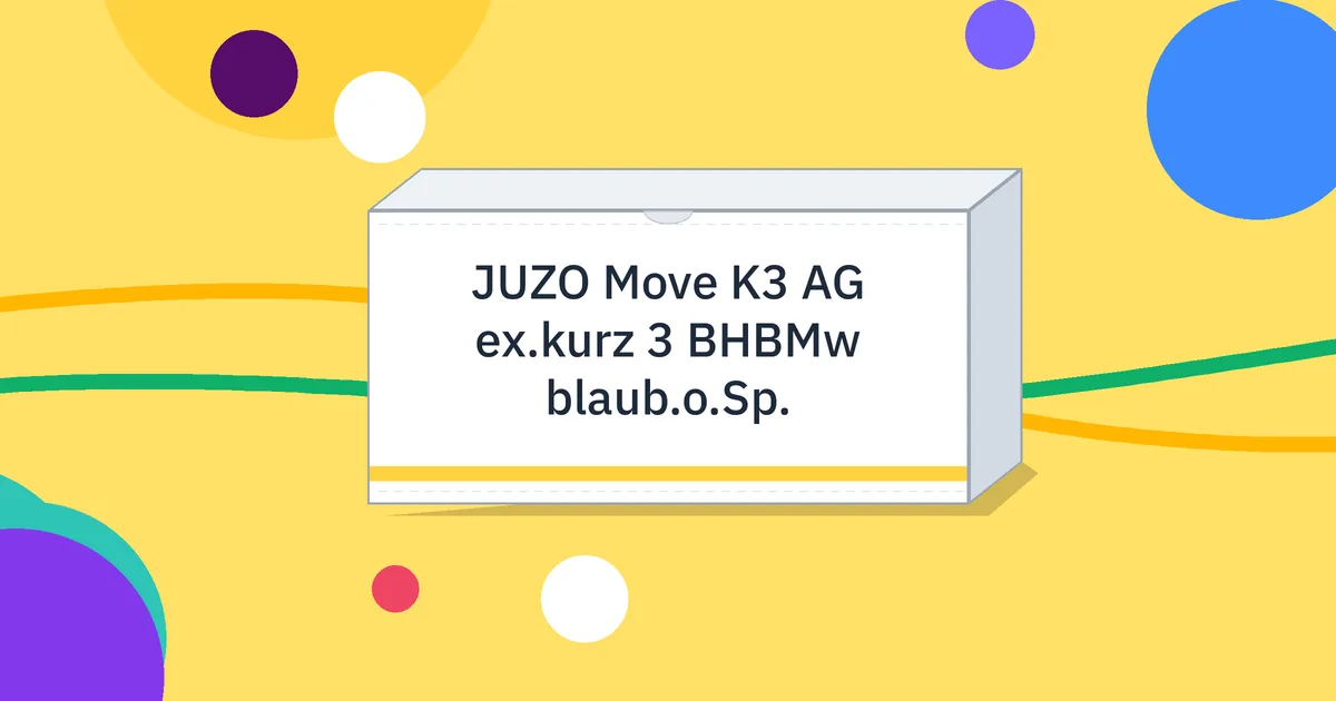 Symbolbild: Packung mit der Aufschrift JUZO Move K3 AG ex.kurz 3 BHBMw blaub.o.Sp. (PZN 18598015) – Verfügbarkeit und Bezug in Apotheken in Frankfurt am Main