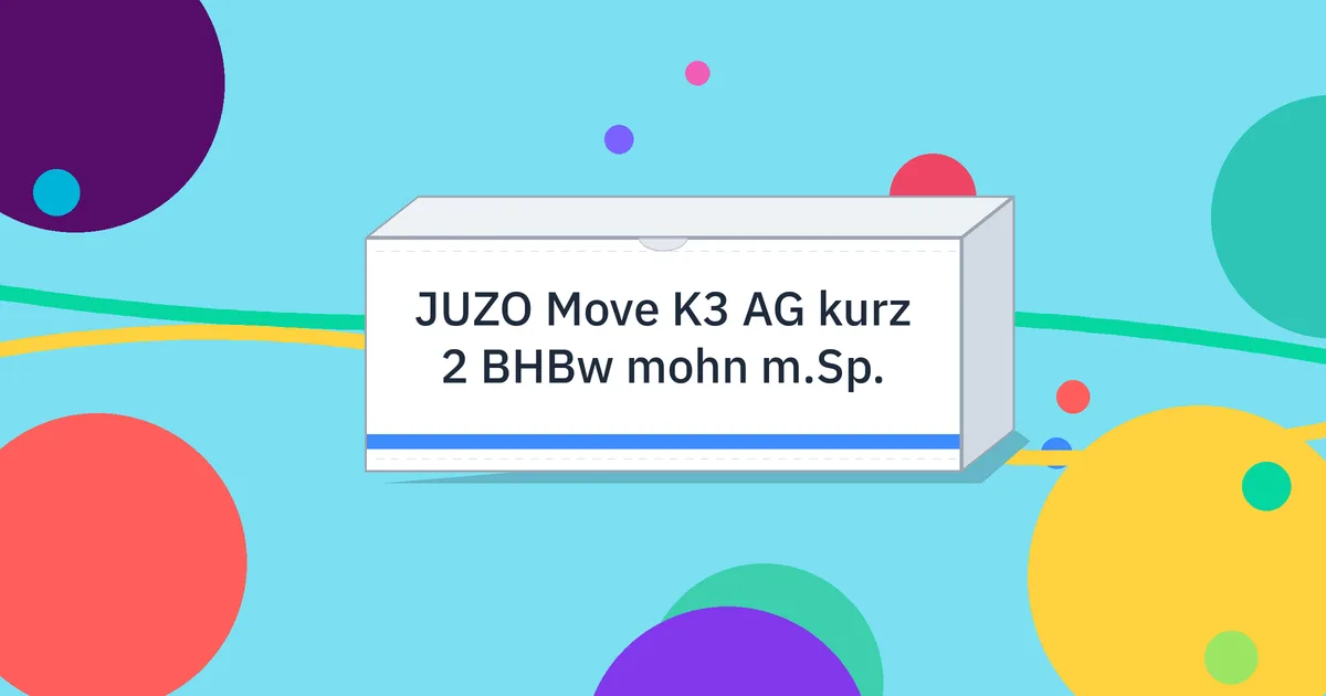 Symbolbild: Packung mit der Aufschrift JUZO Move K3 AG kurz 2 BHBw mohn m.Sp. (PZN 18591697) – Verfügbarkeit und Bezug in Apotheken in Frankfurt am Main