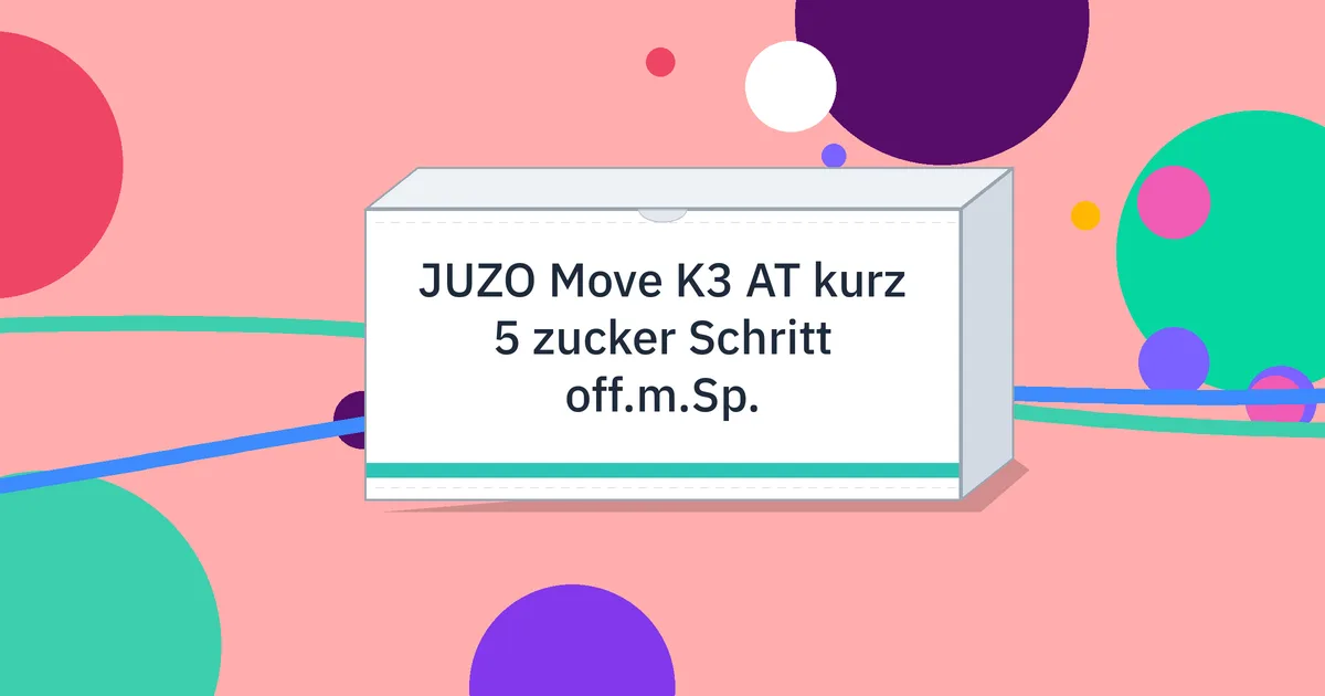 Symbolbild: Packung mit der Aufschrift JUZO Move K3 AT kurz 5 zucker Schritt off.m.Sp. (PZN 20683449) – Verfügbarkeit und Bezug in Apotheken in Frankfurt am Main