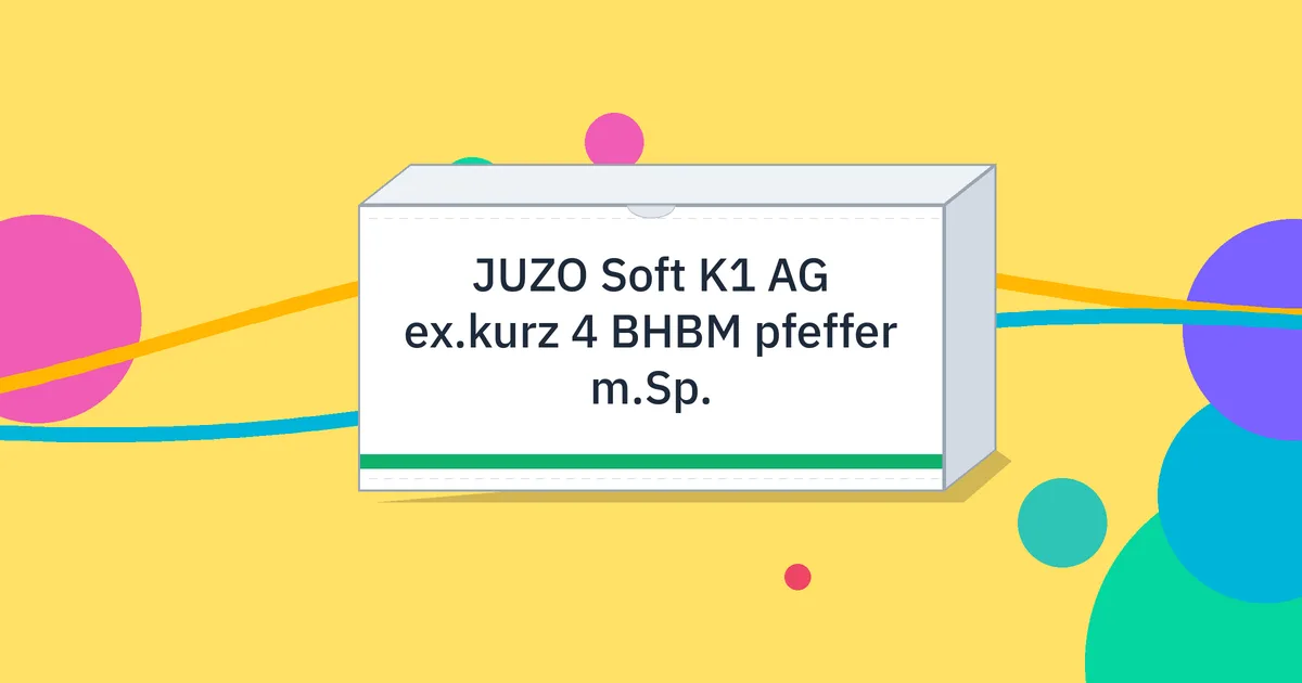 Symbolbild: Packung mit der Aufschrift JUZO Soft K1 AG ex.kurz 4 BHBM pfeffer m.Sp. (PZN 14856130) – Verfügbarkeit und Bezug in Apotheken in Frankfurt am Main