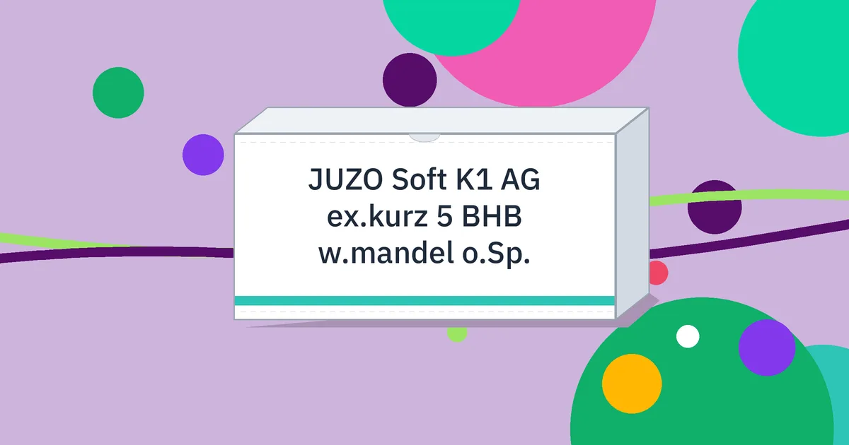 Symbolbild: Packung mit der Aufschrift JUZO Soft K1 AG ex.kurz 5 BHB w.mandel o.Sp. (PZN 14840293) – Verfügbarkeit und Bezug in Apotheken in Frankfurt am Main
