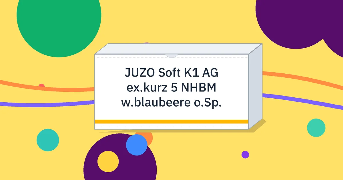 Symbolbild: Packung mit der Aufschrift JUZO Soft K1 AG ex.kurz 5 NHBM w.blaubeere o.Sp. (PZN 15017791) – Verfügbarkeit und Bezug in Apotheken in Frankfurt am Main