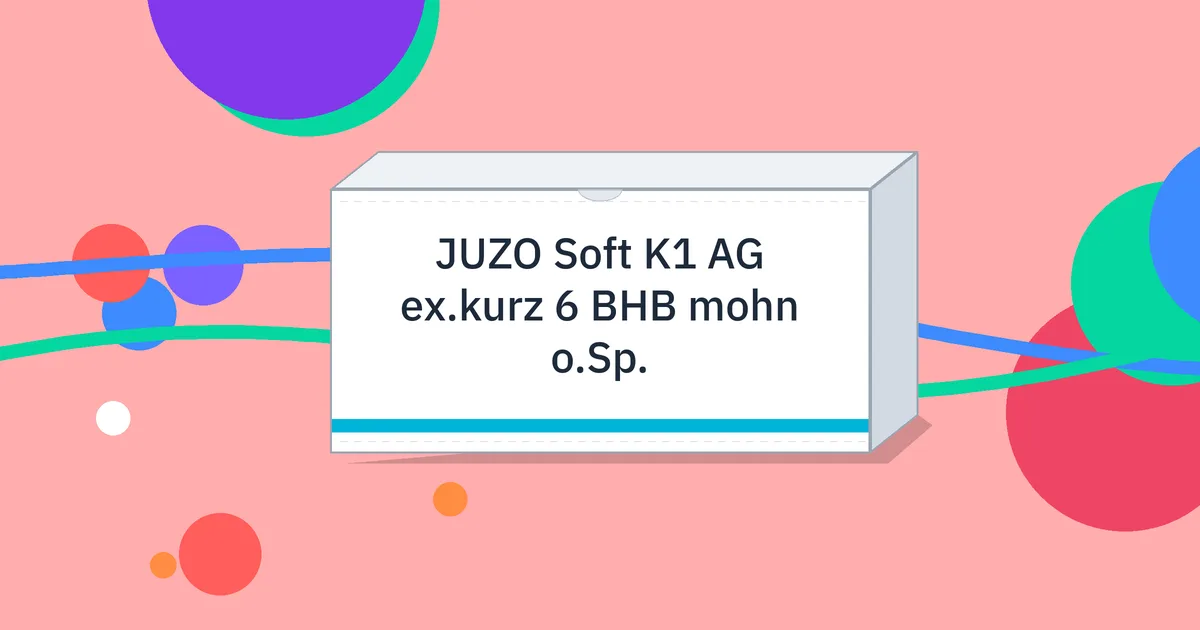 Symbolbild: Packung mit der Aufschrift JUZO Soft K1 AG ex.kurz 6 BHB mohn o.Sp. (PZN 14824466) – Verfügbarkeit und Bezug in Apotheken in Frankfurt am Main