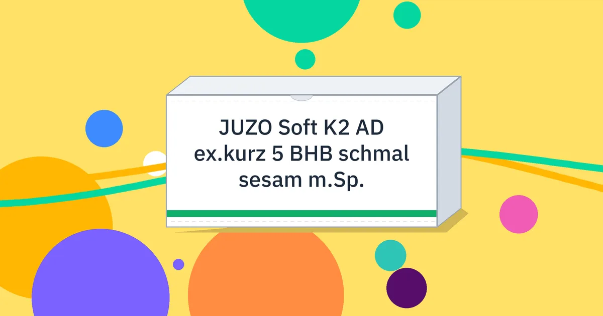 Symbolbild: Packung mit der Aufschrift JUZO Soft K2 AD ex.kurz 5 BHB schmal sesam m.Sp. (PZN 15466371) – Verfügbarkeit und Bezug in Apotheken in Frankfurt am Main