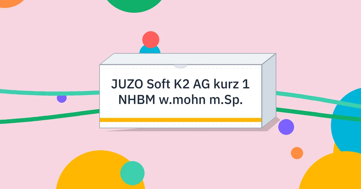 Symbolbild: Packung mit der Aufschrift JUZO Soft K2 AG kurz 1 NHBM w.mohn m.Sp. (PZN 15019695) – Verfügbarkeit und Bezug in Apotheken in Frankfurt am Main