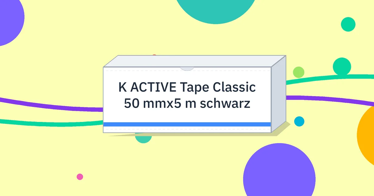 Symbolbild: Packung mit der Aufschrift K ACTIVE Tape Classic 50 mmx5 m schwarz (PZN 06936180) – Verfügbarkeit und Bezug in Apotheken in Frankfurt am Main