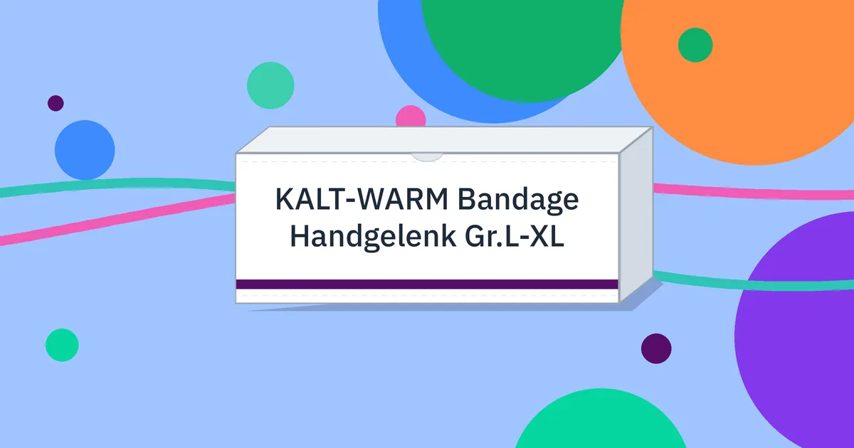 Symbolbild: Packung mit der Aufschrift KALT-WARM Bandage Handgelenk Gr.L-XL (PZN 06799056) – Verfügbarkeit und Bezug in Apotheken in Frankfurt am Main
