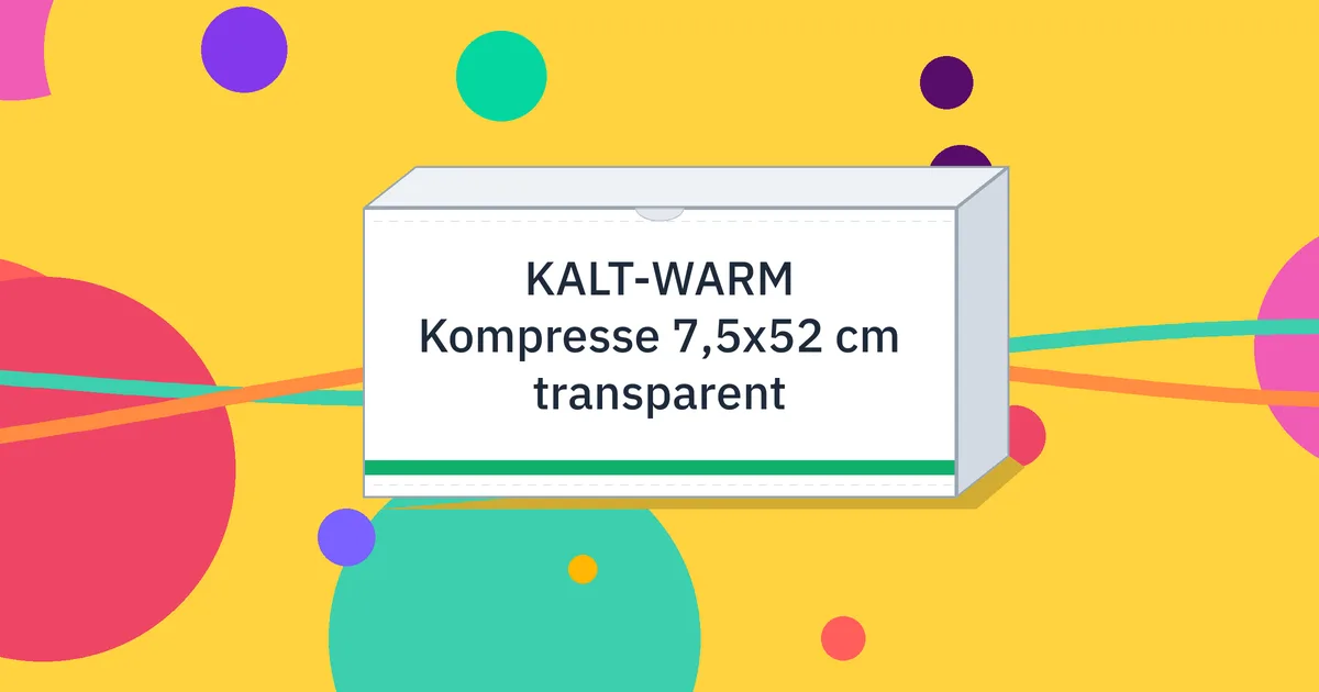 Symbolbild: Packung mit der Aufschrift KALT-WARM Kompresse 7,5x52 cm transparent (PZN 14175542) – Verfügbarkeit und Bezug in Apotheken in Frankfurt am Main