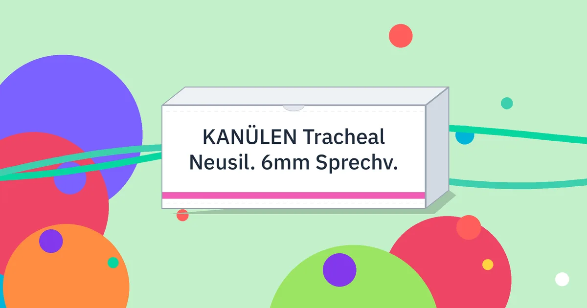 Symbolbild: Packung mit der Aufschrift KANÜLEN Tracheal Neusil. 6mm Sprechv. (PZN 01965745) – Verfügbarkeit und Bezug in Apotheken in Frankfurt am Main