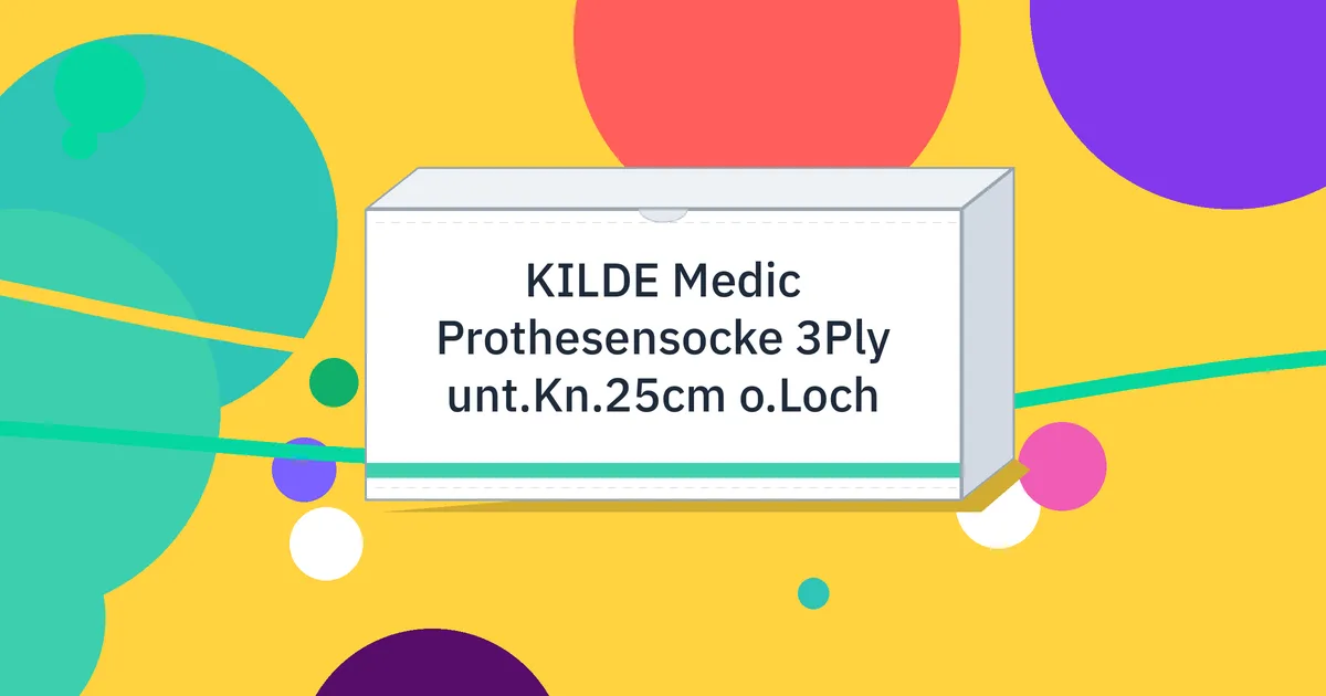 Symbolbild: Packung mit der Aufschrift KILDE Medic Prothesensocke 3Ply unt.Kn.25cm o.Loch (PZN 20823318) – Verfügbarkeit und Bezug in Apotheken in Frankfurt am Main