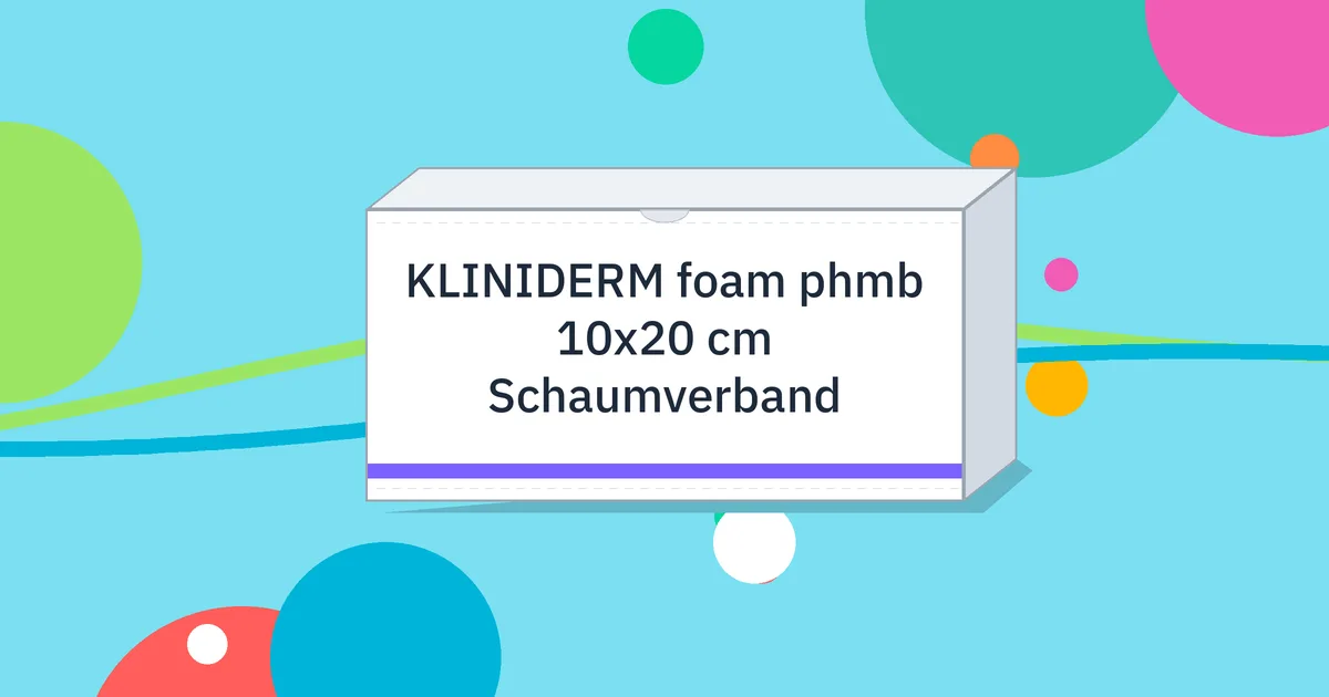 Symbolbild: Packung mit der Aufschrift KLINIDERM foam phmb 10x20 cm Schaumverband (PZN 12541988) – Verfügbarkeit und Bezug in Apotheken in Frankfurt am Main