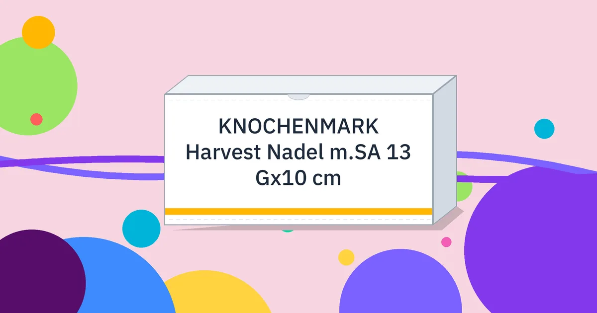 Symbolbild: Packung mit der Aufschrift KNOCHENMARK Harvest Nadel m.SA 13 Gx10 cm (PZN 06772608) – Verfügbarkeit und Bezug in Apotheken in Frankfurt am Main