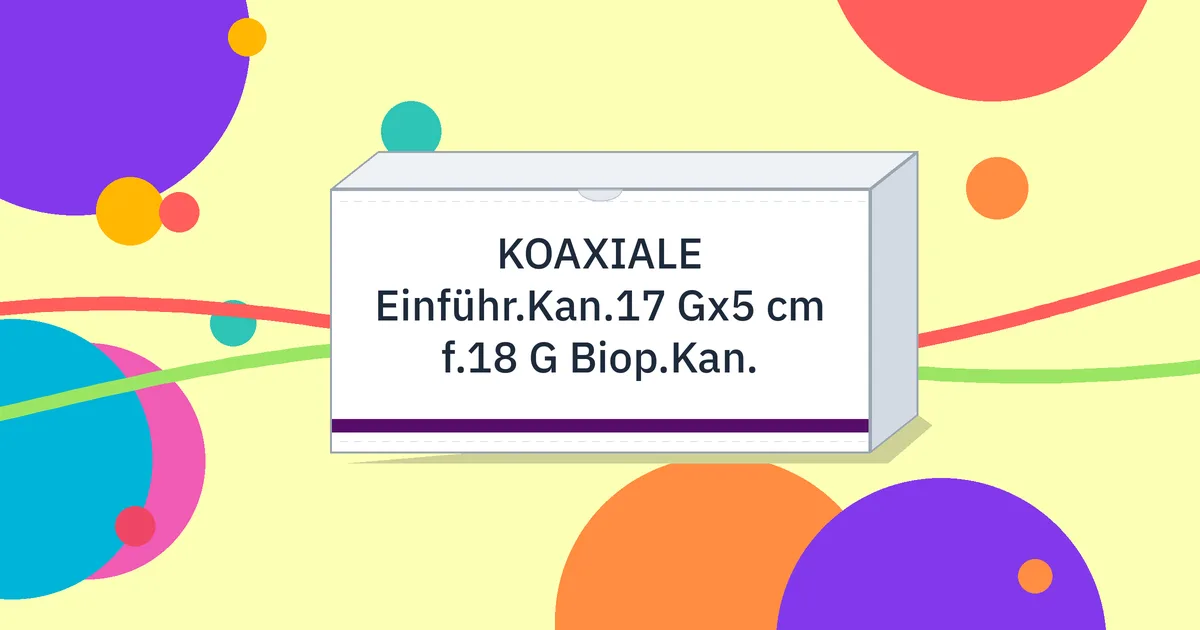 Symbolbild: Packung mit der Aufschrift KOAXIALE Einführ.Kan.17 Gx5 cm f.18 G Biop.Kan. (PZN 06124884) – Verfügbarkeit und Bezug in Apotheken in Frankfurt am Main