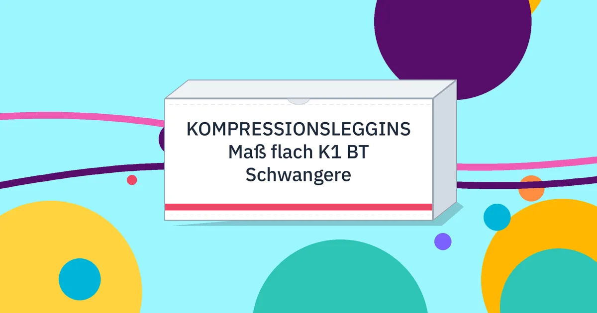 Symbolbild: Packung mit der Aufschrift KOMPRESSIONSLEGGINS Maß flach K1 BT Schwangere (PZN 16746090) – Verfügbarkeit und Bezug in Apotheken in Frankfurt am Main