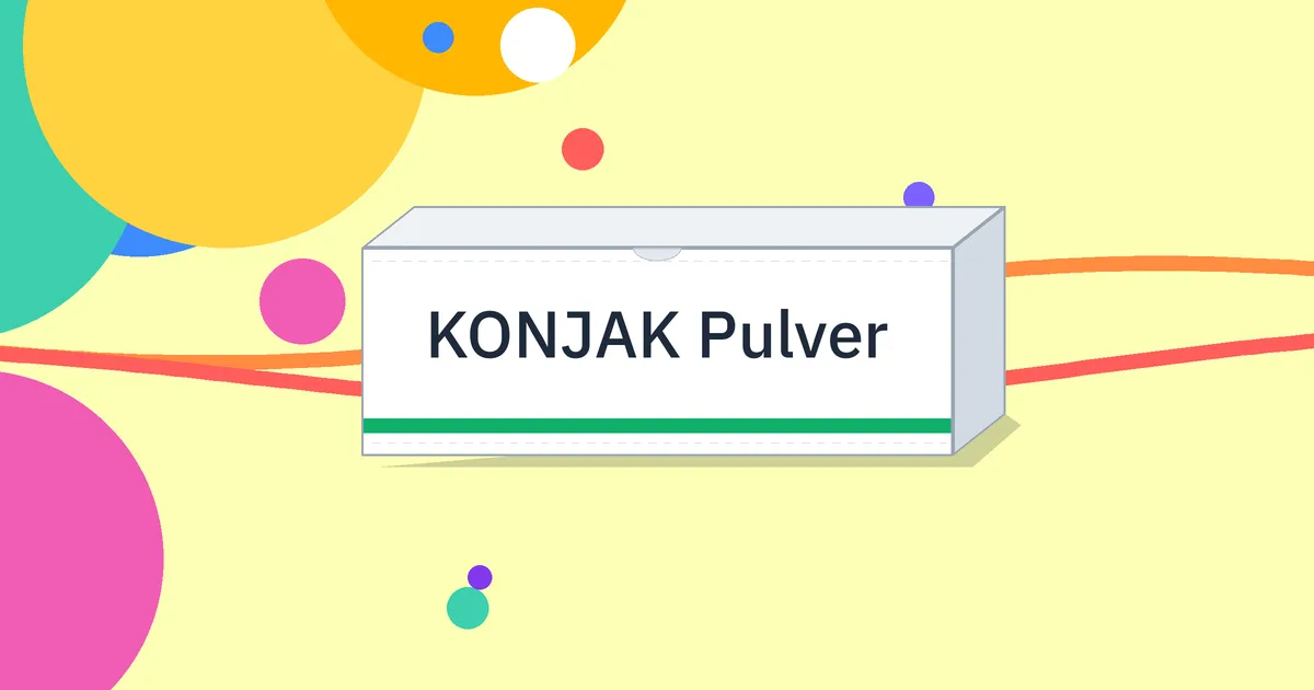 Symbolbild: Packung mit der Aufschrift KONJAK Pulver (PZN 15868655) – Verfügbarkeit und Bezug in Apotheken in Frankfurt am Main