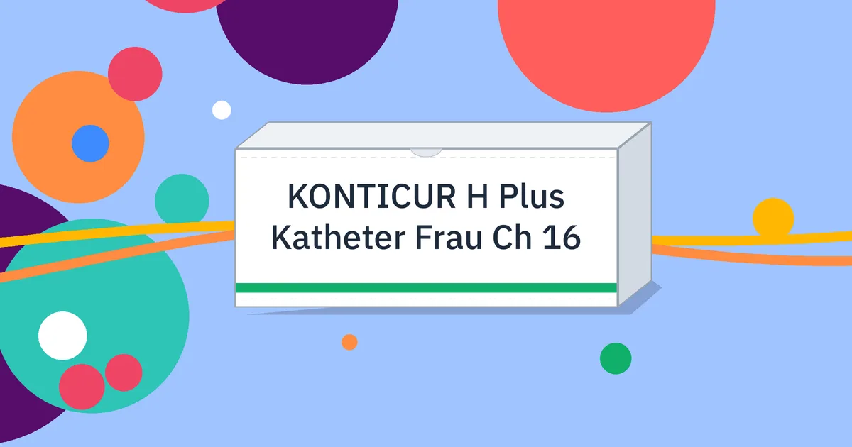 Symbolbild: Packung mit der Aufschrift KONTICUR H Plus Katheter Frau Ch 16 (PZN 10099531) – Verfügbarkeit und Bezug in Apotheken in Frankfurt am Main
