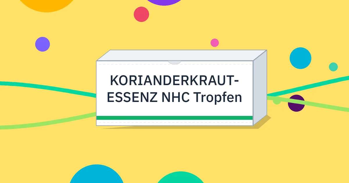 Symbolbild: Packung mit der Aufschrift KORIANDERKRAUT-ESSENZ NHC Tropfen (PZN 00766216) – Verfügbarkeit und Bezug in Apotheken in Frankfurt am Main