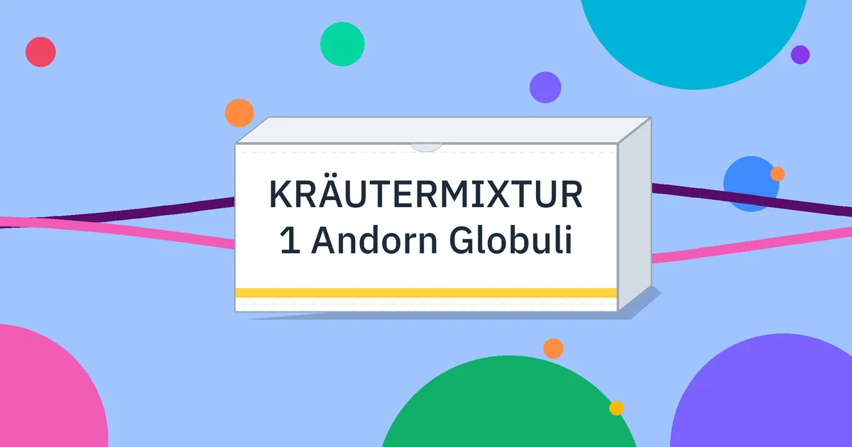 Symbolbild: Packung mit der Aufschrift KRÄUTERMIXTUR 1 Andorn Globuli (PZN 15329556) – Verfügbarkeit und Bezug in Apotheken in Frankfurt am Main