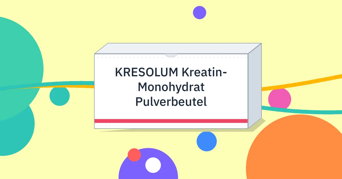 Symbolbild: Packung mit der Aufschrift KRESOLUM Kreatin-Monohydrat Pulverbeutel (PZN 15817385) – Verfügbarkeit und Bezug in Apotheken in Frankfurt am Main