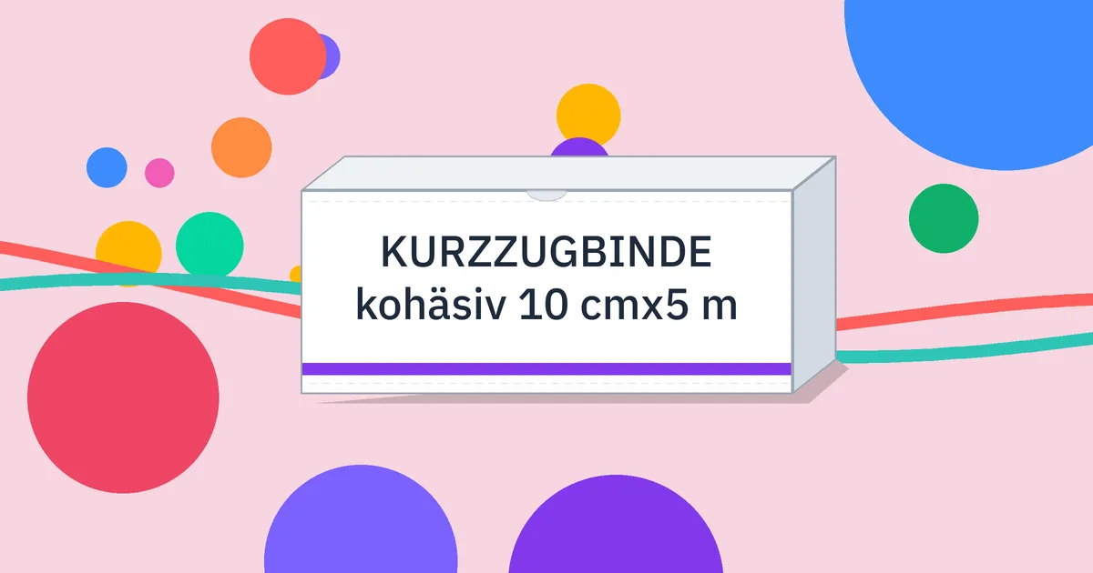 Symbolbild: Packung mit der Aufschrift KURZZUGBINDE kohäsiv 10 cmx5 m (PZN 04442717) – Verfügbarkeit und Bezug in Apotheken in Frankfurt am Main