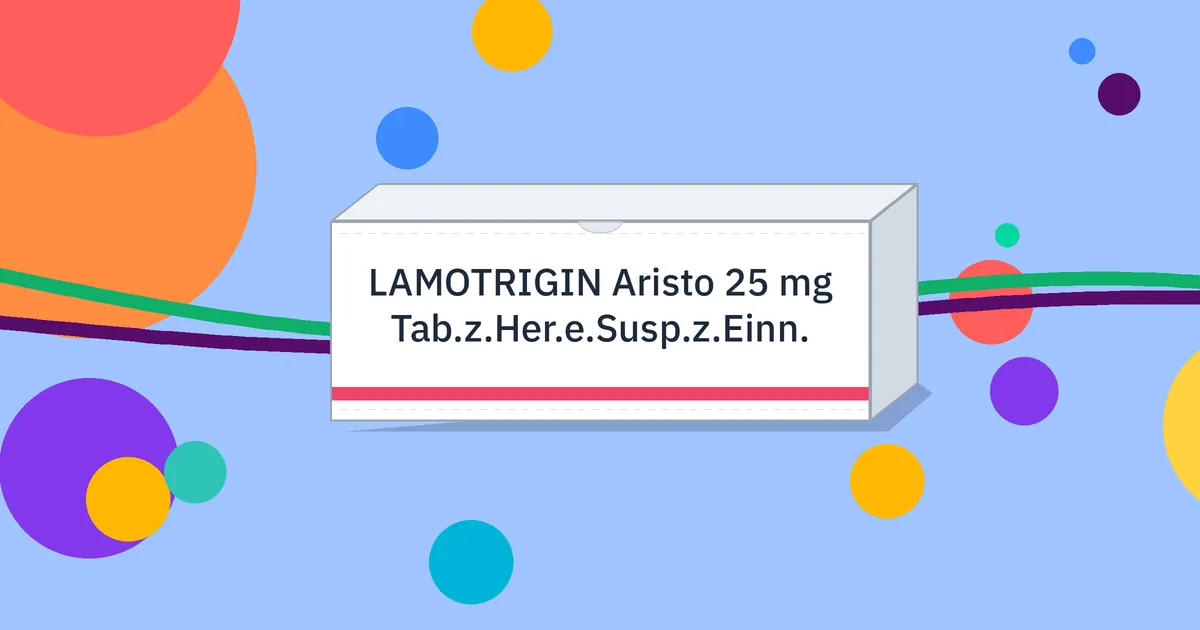 Symbolbild: Packung mit der Aufschrift LAMOTRIGIN Aristo 25 mg Tab.z.Her.e.Susp.z.Einn. (PZN 05510912) – Verfügbarkeit und Bezug in Apotheken in Frankfurt am Main