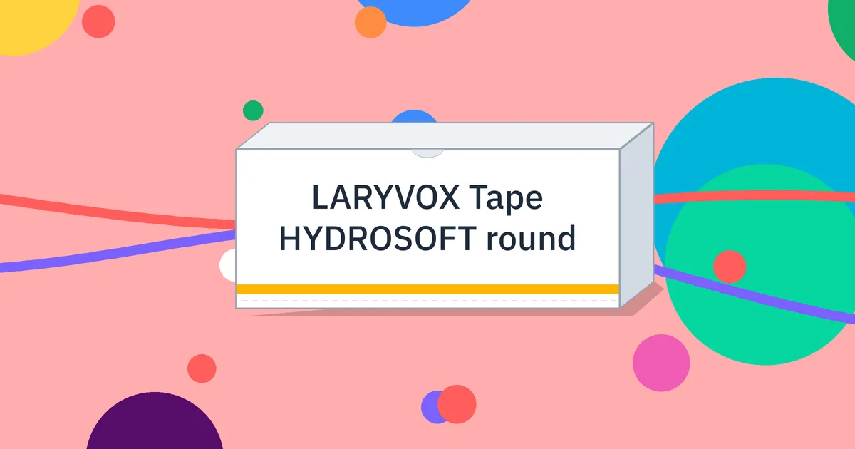 Symbolbild: Packung mit der Aufschrift LARYVOX Tape HYDROSOFT round (PZN 03892424) – Verfügbarkeit und Bezug in Apotheken in Frankfurt am Main