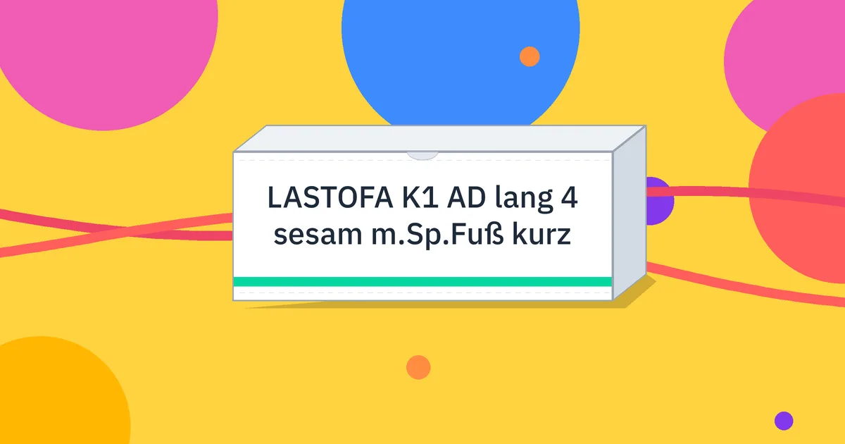 Symbolbild: Packung mit der Aufschrift LASTOFA K1 AD lang 4 sesam m.Sp.Fuß kurz (PZN 13787473) – Verfügbarkeit und Bezug in Apotheken in Frankfurt am Main