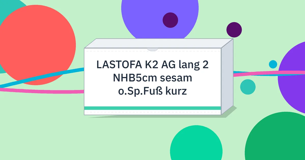 Symbolbild: Packung mit der Aufschrift LASTOFA K2 AG lang 2 NHB5cm sesam o.Sp.Fuß kurz (PZN 13803410) – Verfügbarkeit und Bezug in Apotheken in Frankfurt am Main