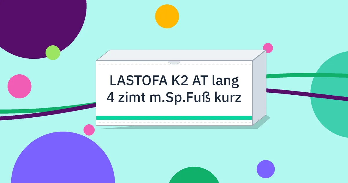 Symbolbild: Packung mit der Aufschrift LASTOFA K2 AT lang 4 zimt m.Sp.Fuß kurz (PZN 13809306) – Verfügbarkeit und Bezug in Apotheken in Frankfurt am Main