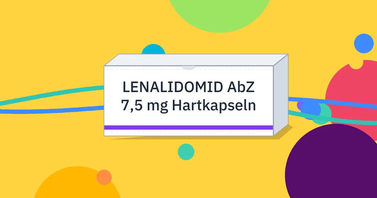 Symbolbild: Packung mit der Aufschrift LENALIDOMID AbZ 7,5 mg Hartkapseln (PZN 17216767) – Verfügbarkeit und Bezug in Apotheken in Frankfurt am Main