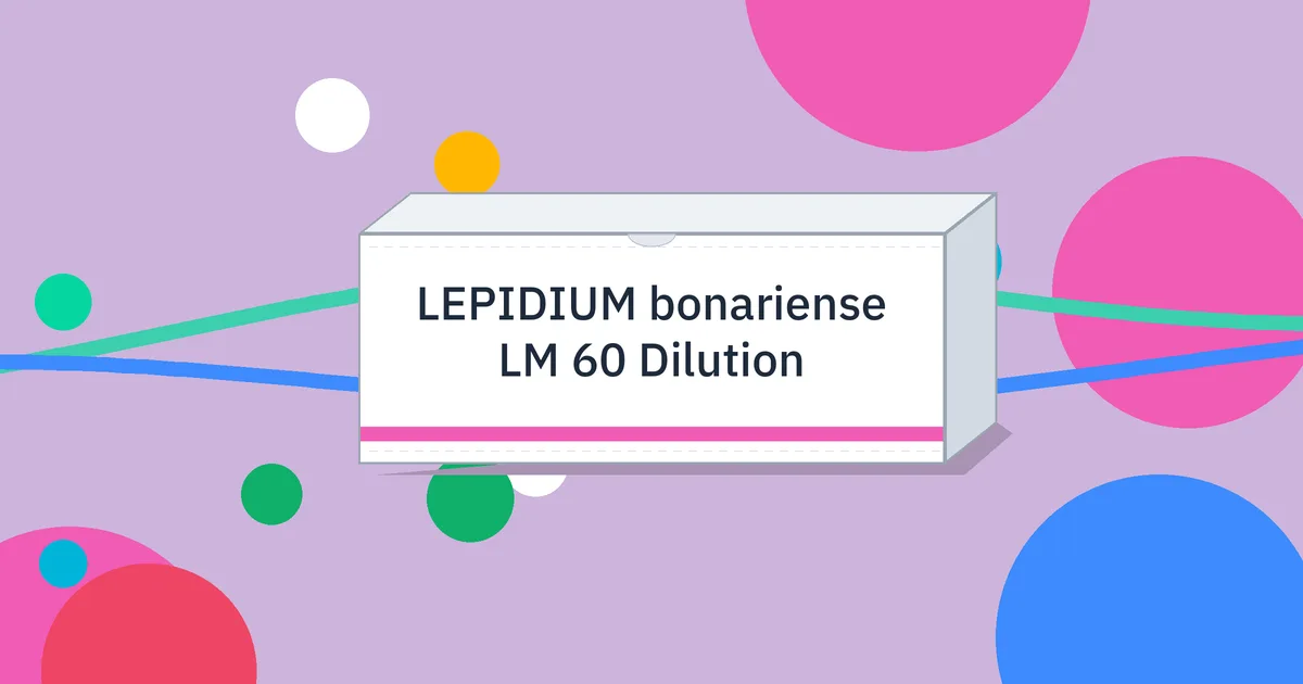 Symbolbild: Packung mit der Aufschrift LEPIDIUM bonariense LM 60 Dilution (PZN 13526608) – Verfügbarkeit und Bezug in Apotheken in Frankfurt am Main
