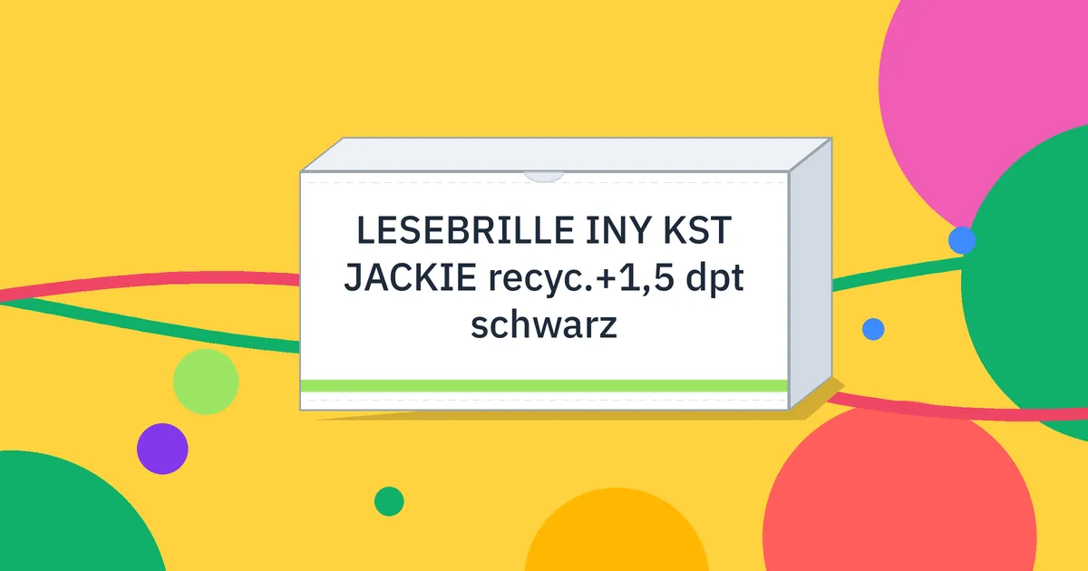 Symbolbild: Packung mit der Aufschrift LESEBRILLE INY KST JACKIE recyc.+1,5 dpt schwarz (PZN 19927811) – Verfügbarkeit und Bezug in Apotheken in Frankfurt am Main