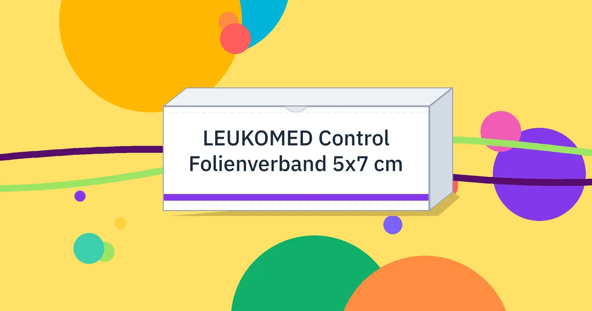 Symbolbild: Packung mit der Aufschrift LEUKOMED Control Folienverband 5x7 cm (PZN 11034249) – Verfügbarkeit und Bezug in Apotheken in Frankfurt am Main
