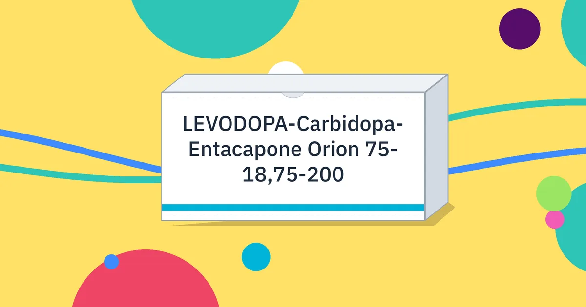 Symbolbild: Packung mit der Aufschrift LEVODOPA-Carbidopa-Entacapone Orion 75-18,75-200 (PZN 10057314) – Verfügbarkeit und Bezug in Apotheken in Frankfurt am Main