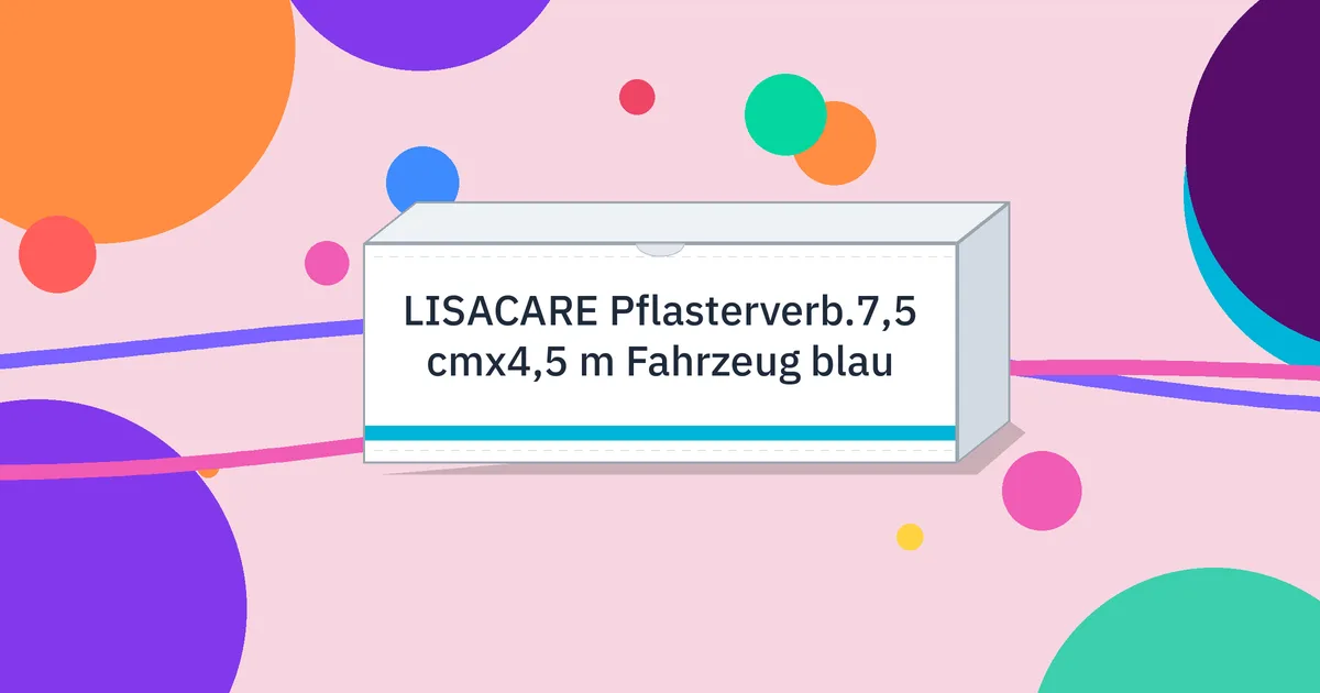 Symbolbild: Packung mit der Aufschrift LISACARE Pflasterverb.7,5 cmx4,5 m Fahrzeug blau (PZN 17893002) – Verfügbarkeit und Bezug in Apotheken in Frankfurt am Main