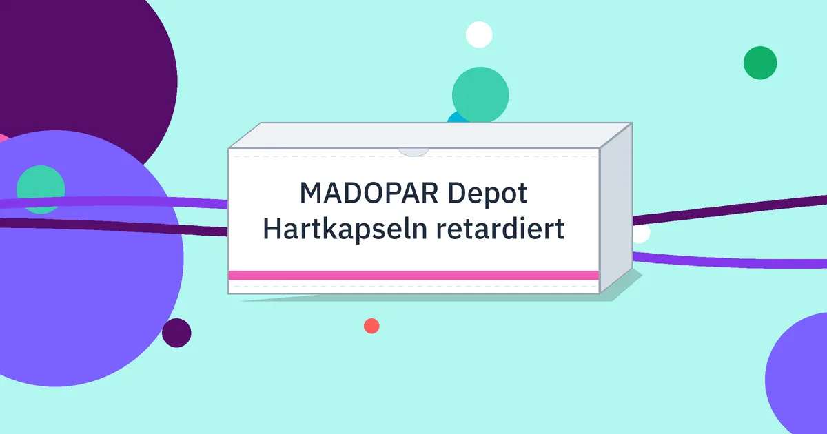 Symbolbild: Packung mit der Aufschrift MADOPAR Depot Hartkapseln retardiert (PZN 01393622) – Verfügbarkeit und Bezug in Apotheken in Frankfurt am Main
