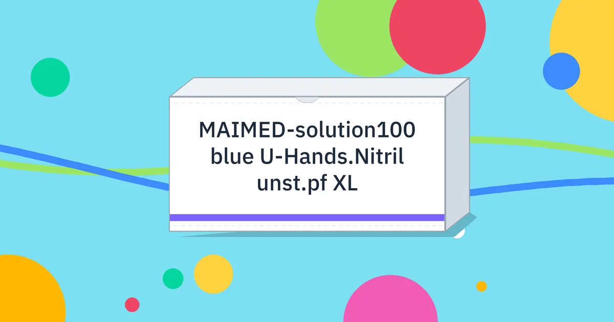 Symbolbild: Packung mit der Aufschrift MAIMED-solution100 blue U-Hands.Nitril unst.pf XL (PZN 11863997) – Verfügbarkeit und Bezug in Apotheken in Frankfurt am Main