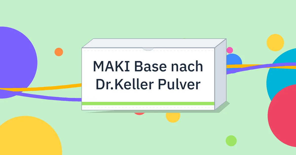 Symbolbild: Packung mit der Aufschrift MAKI Base nach Dr.Keller Pulver (PZN 01875195) – Verfügbarkeit und Bezug in Apotheken in Frankfurt am Main