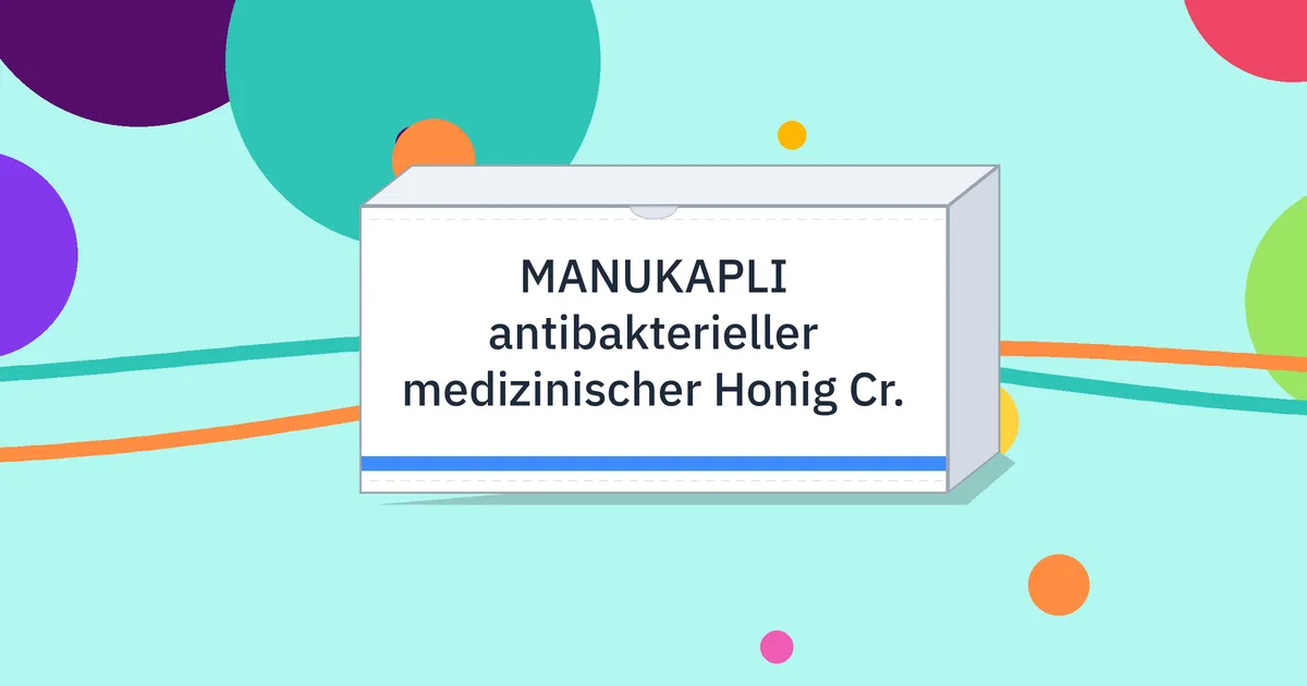 Symbolbild: Packung mit der Aufschrift MANUKAPLI antibakterieller medizinischer Honig Cr. (PZN 20306238) – Verfügbarkeit und Bezug in Apotheken in Frankfurt am Main