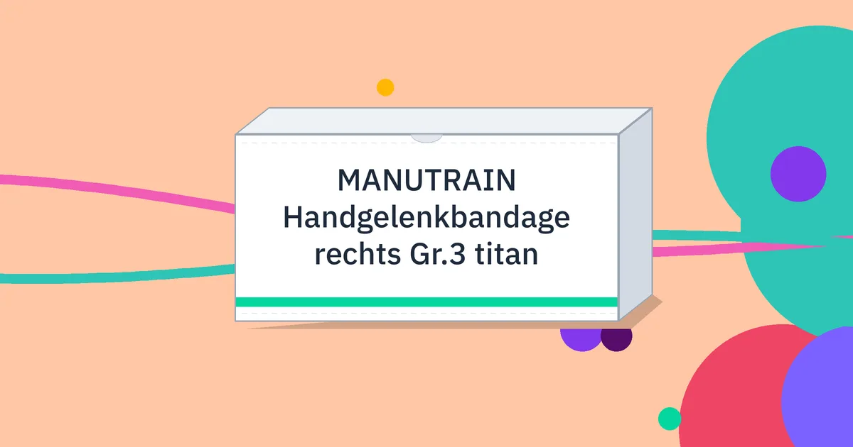 Symbolbild: Packung mit der Aufschrift MANUTRAIN Handgelenkbandage rechts Gr.3 titan (PZN 01285915) – Verfügbarkeit und Bezug in Apotheken in Frankfurt am Main