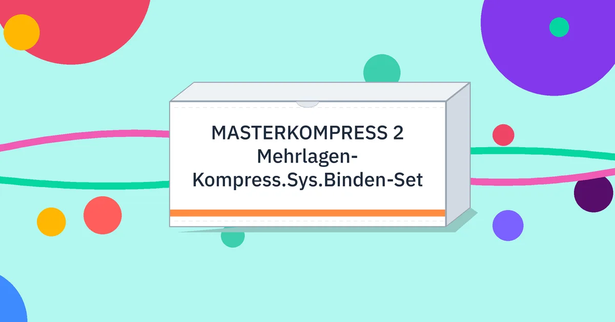 Symbolbild: Packung mit der Aufschrift MASTERKOMPRESS 2 Mehrlagen-Kompress.Sys.Binden-Set (PZN 19195041) – Verfügbarkeit und Bezug in Apotheken in Frankfurt am Main