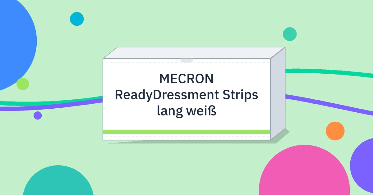 Symbolbild: Packung mit der Aufschrift MECRON ReadyDressment Strips lang weiß (PZN 14022206) – Verfügbarkeit und Bezug in Apotheken in Frankfurt am Main