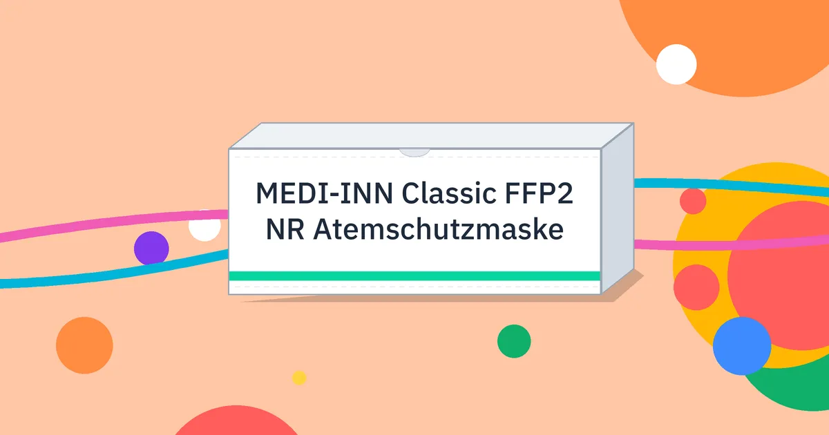 Symbolbild: Packung mit der Aufschrift MEDI-INN Classic FFP2 NR Atemschutzmaske (PZN 19191770) – Verfügbarkeit und Bezug in Apotheken in Frankfurt am Main