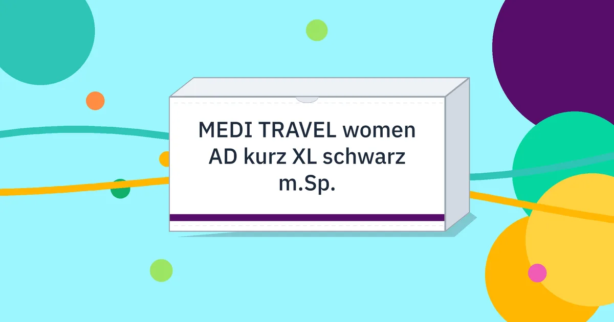 Symbolbild: Packung mit der Aufschrift MEDI TRAVEL women AD kurz XL schwarz m.Sp. (PZN 07678053) – Verfügbarkeit und Bezug in Apotheken in Frankfurt am Main
