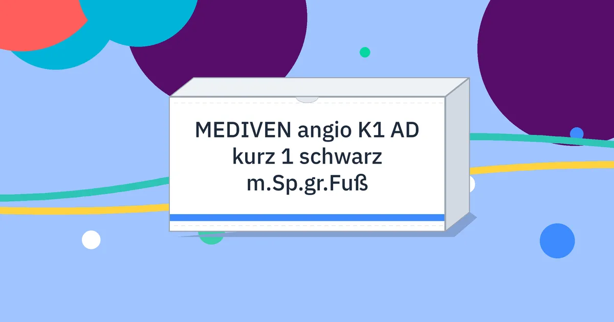 Symbolbild: Packung mit der Aufschrift MEDIVEN angio K1 AD kurz 1 schwarz m.Sp.gr.Fuß (PZN 17210500) – Verfügbarkeit und Bezug in Apotheken in Frankfurt am Main